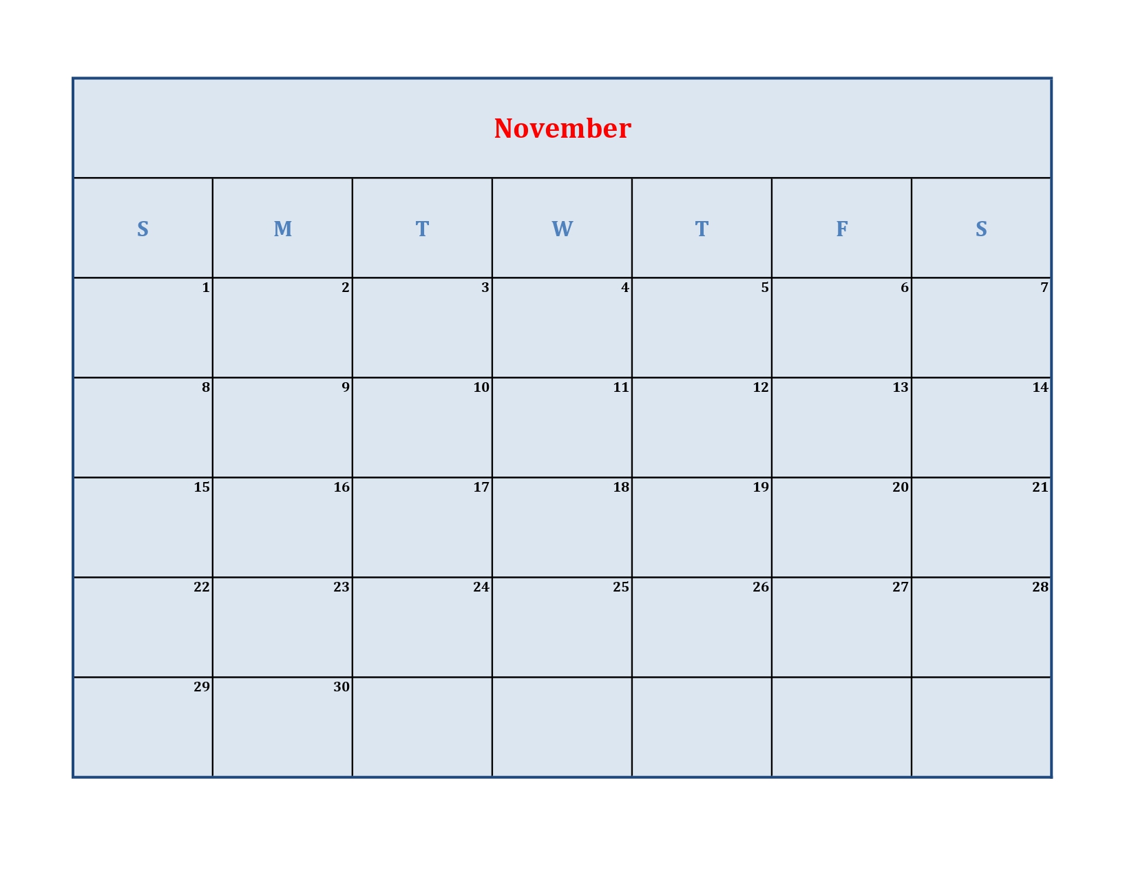 November calendar 2020 printable - Printerfriendly