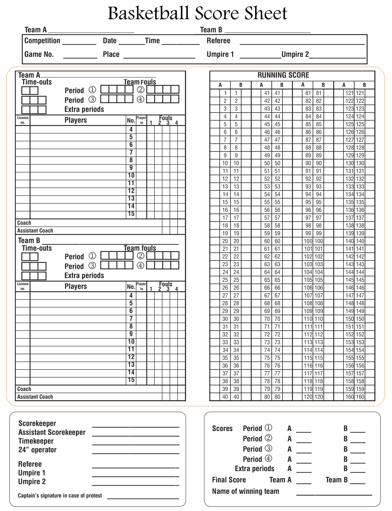 Free, Printable Basketball Score Sheets for Basketball Leagues ...