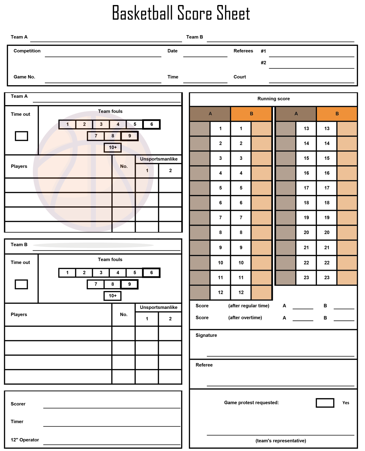 Free, Printable Basketball Score Sheets for Basketball Leagues ...