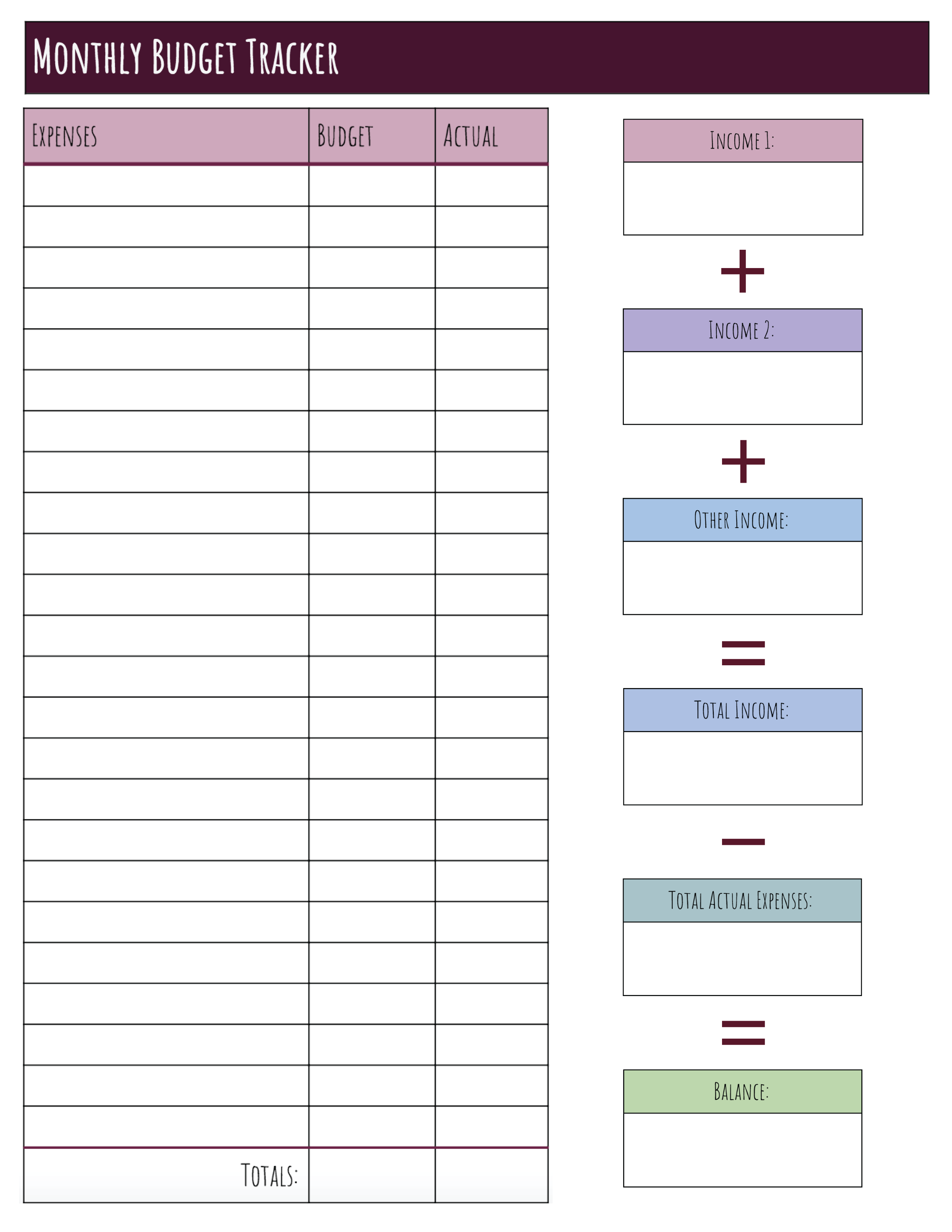 Monthly Budget Form Printable Printable Forms Free Online