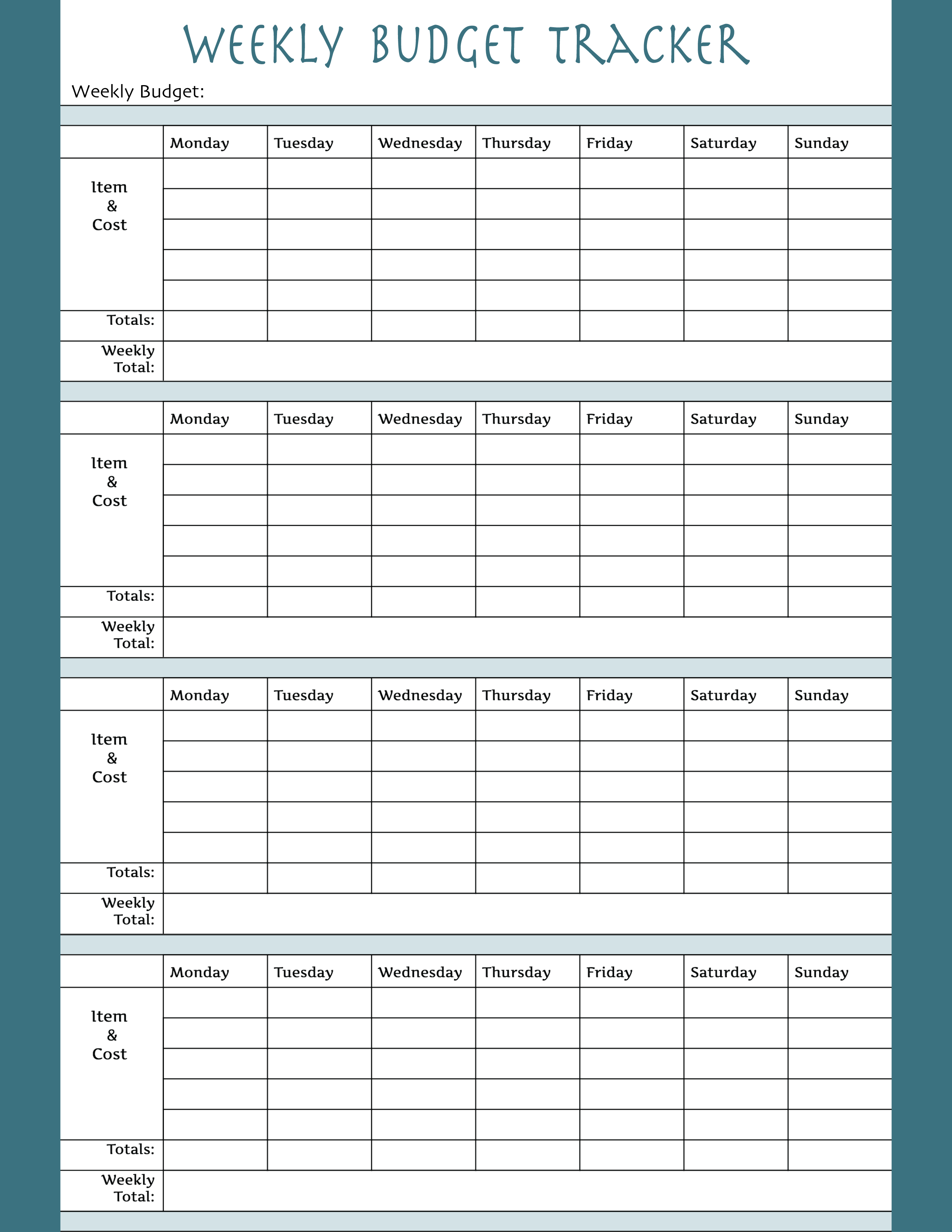 Weekly Budget Template Free Printable