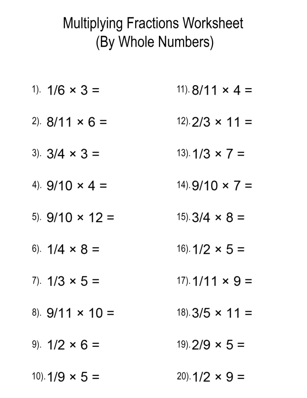 Printable, free multiplying fractions worksheets (by whole numbers) in ...