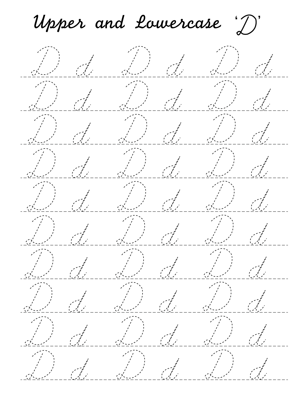 Cursive D Practice Sheet Free Printable Worksheet
