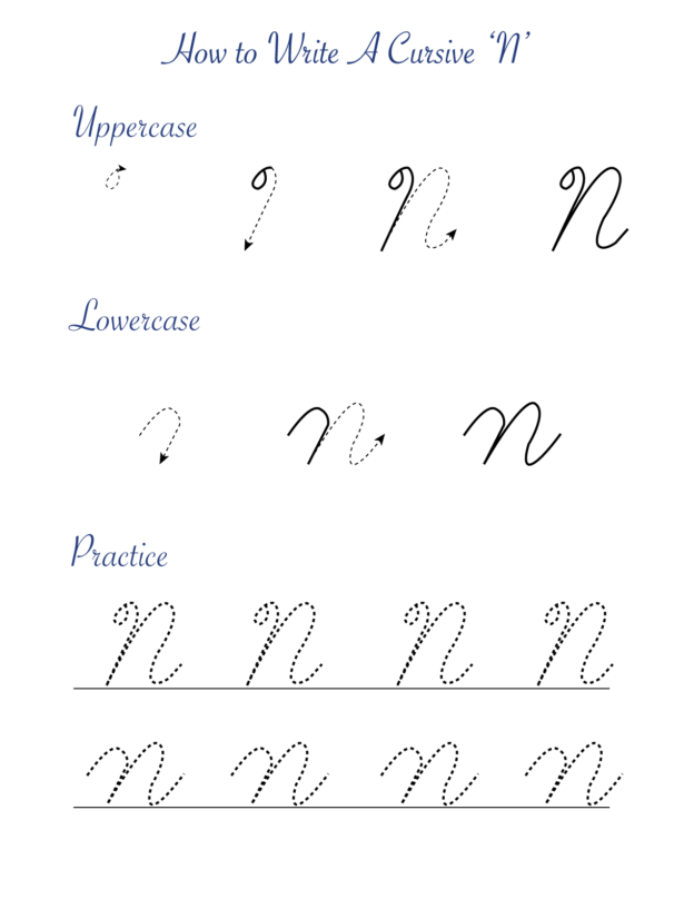 Cursive 'N' worksheets to practice capital, upper and lowercase letter ...