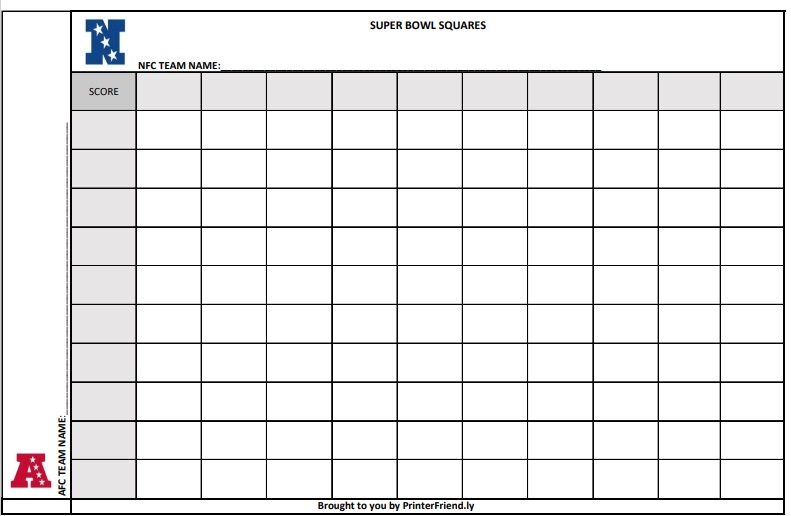 Printable Super Bowl Squares Printerfriendly
