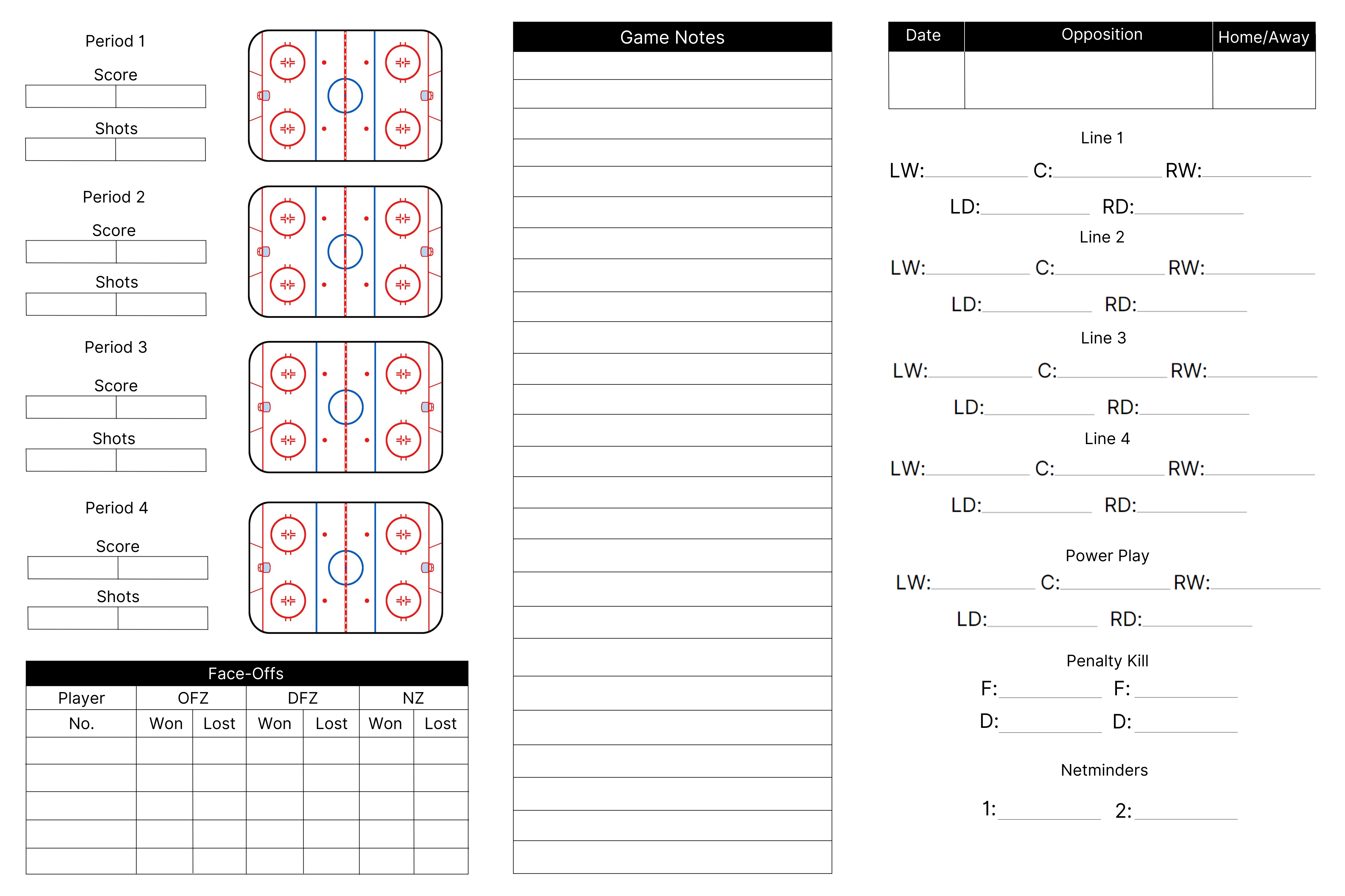 Hockey Lineup Card Printable Cards