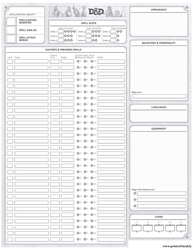 The Ultimate Printable Free D&D 5e Character Sheet Template ...