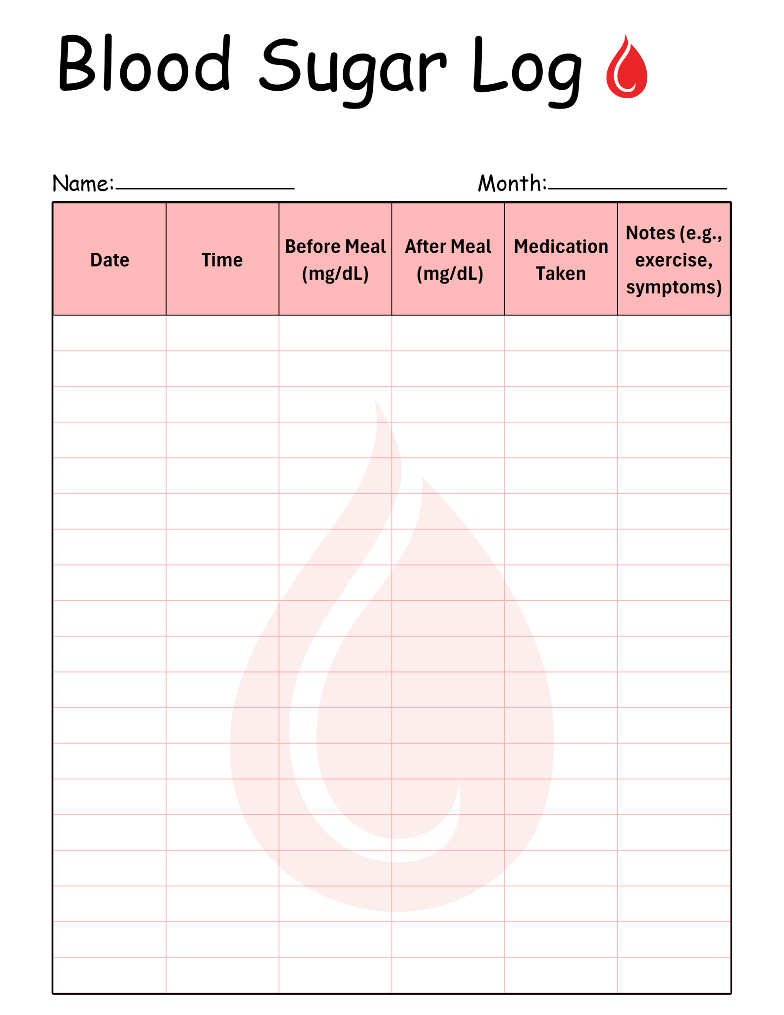 Download a Free Large Print Printable Blood Sugar Log Sheet ...