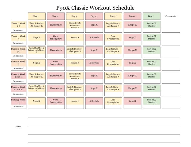 Download the P90X Schedule Print (Classic Program in PDF) - Printerfriendly