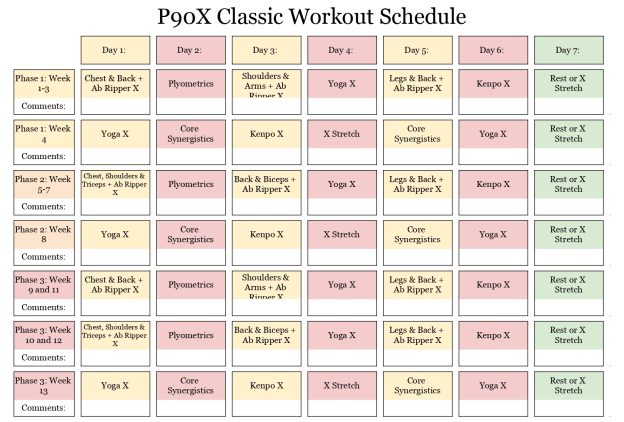 Download the P90X Schedule Print (Classic Program in PDF) - Printerfriendly