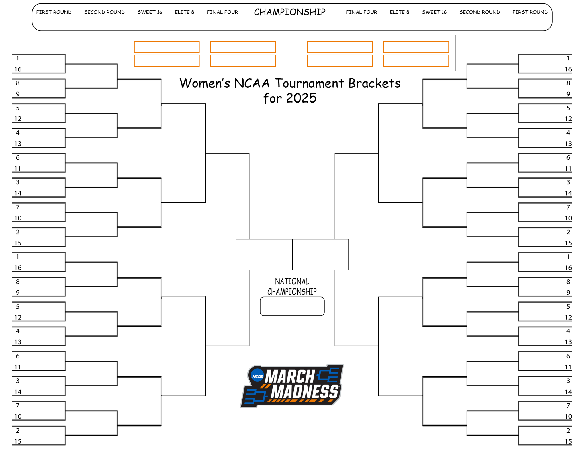 Printable Women's Sweet 16 Bracket for NCAA March Madness Tourney ...