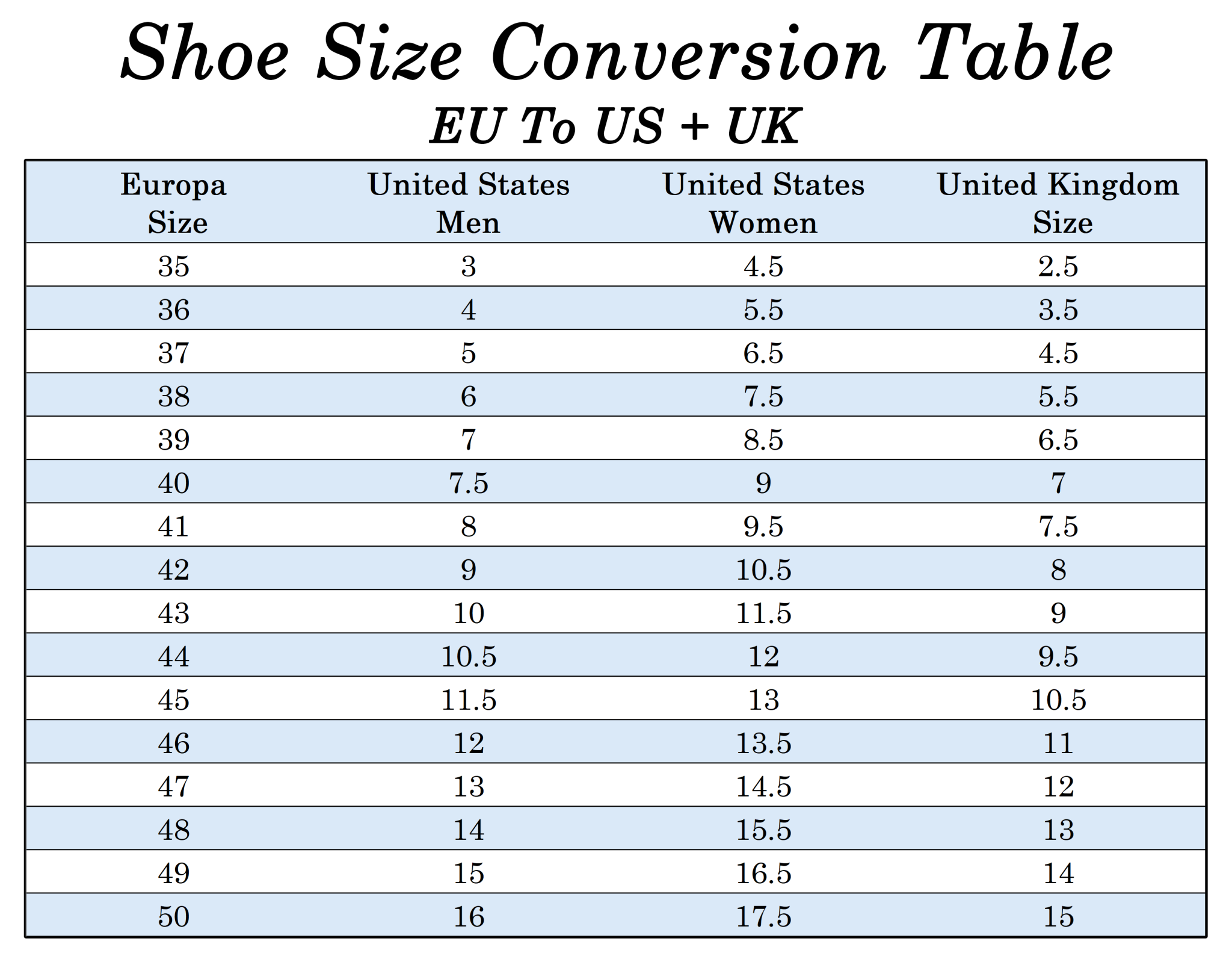 European EU To American US Shoe Size Conversion Chart Free European EU To American US Shoe Size Conversion Chart Free