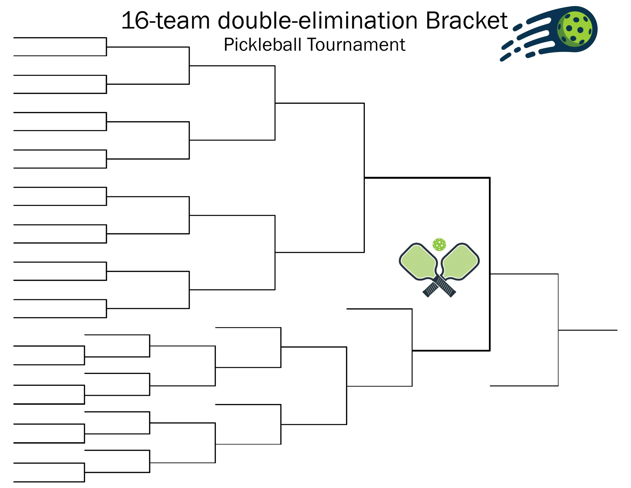 Printable Pickleball 16-Player Double Elimination Bracket for ...