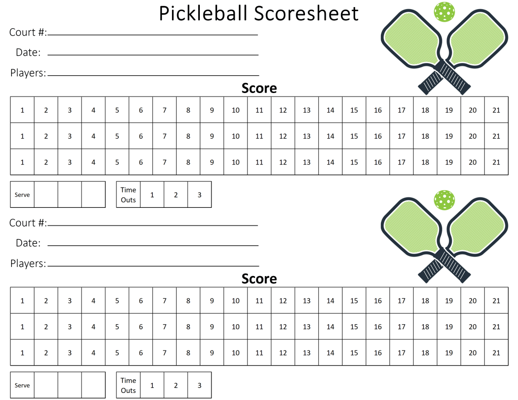 Free, Printable Pickleball Score Sheet Templates - Printerfriendly