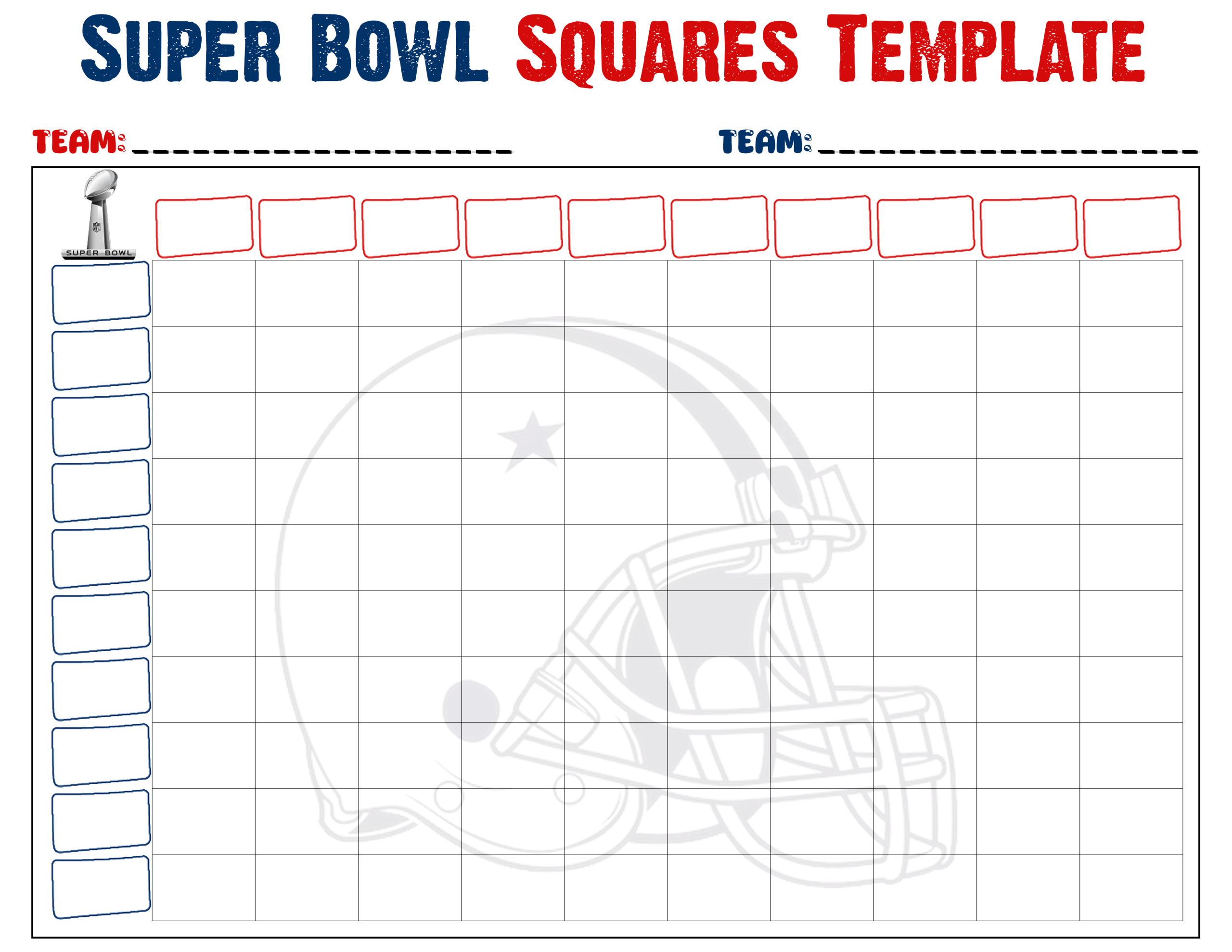 Fillable Super Bowl Pool Template: Printable and Fillable NFL Football ...