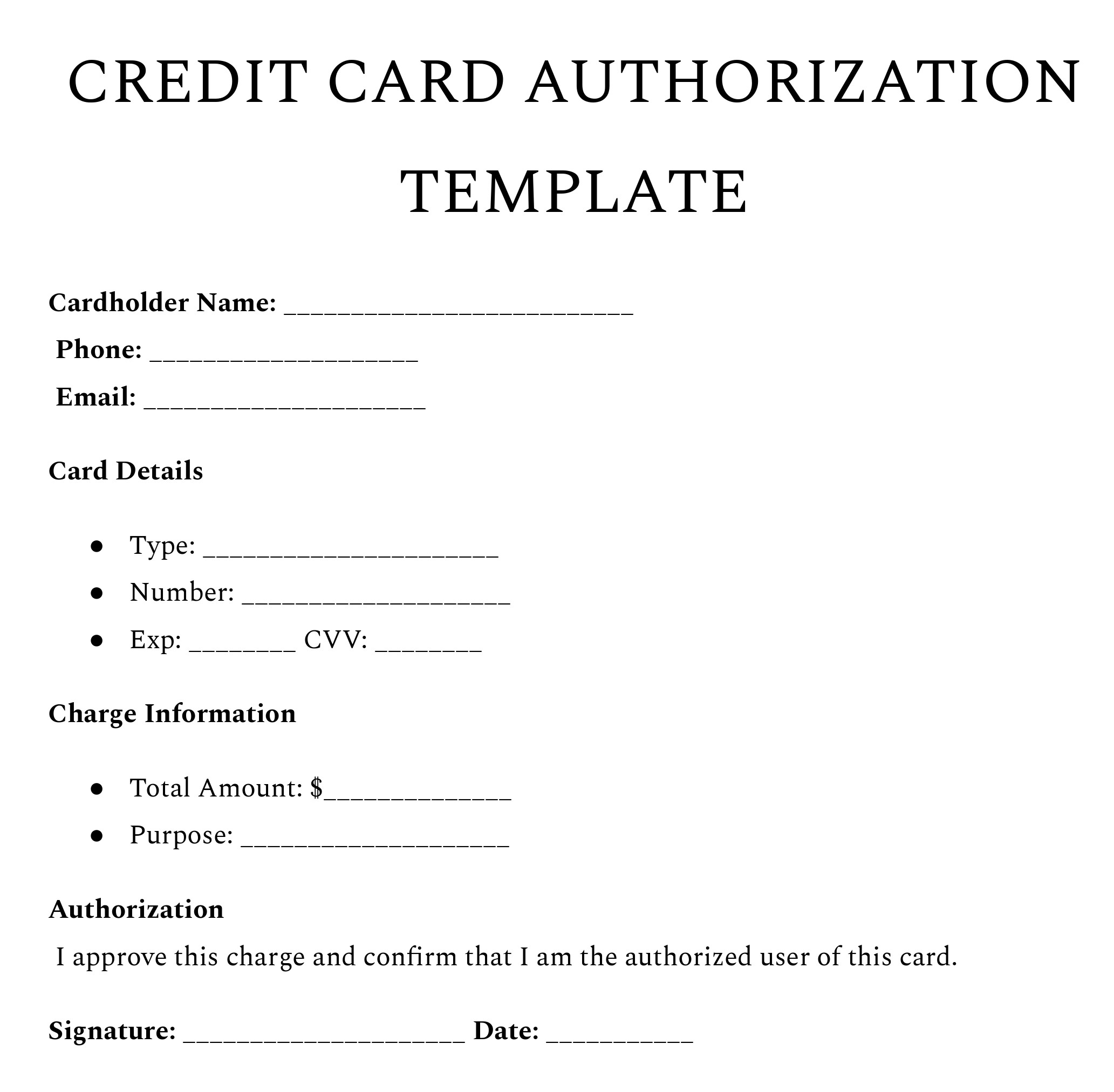 Printable Credit Card Payment Authorization Form Template for Small ...